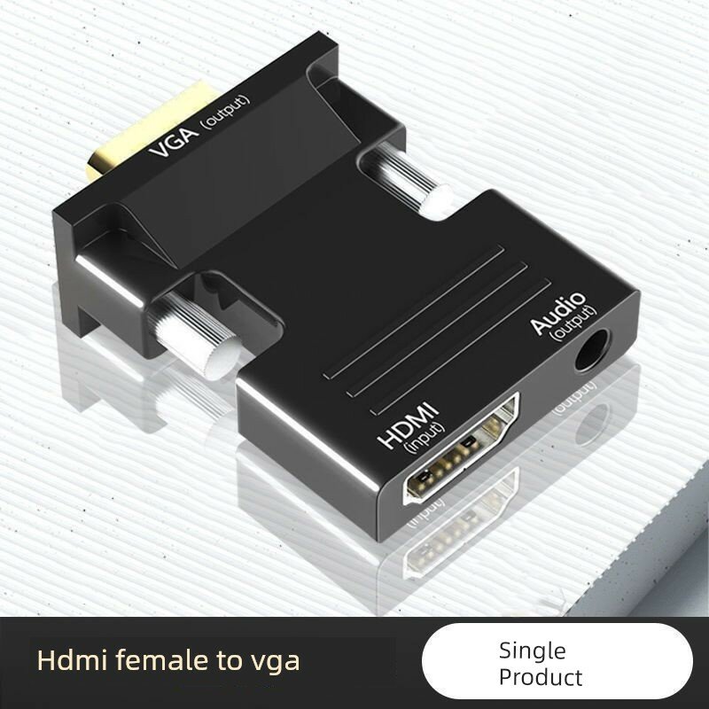 Конвертер HDMI женский к VGA мужской для телевизоров мониторов проекторов, черный цвет, длина кабеля 15 см