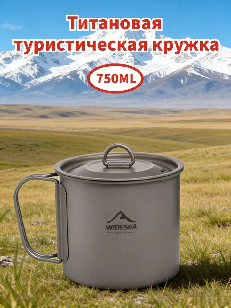 Кружка походная WIDEMEA, Титановая, 750 мл, Серая металлическая