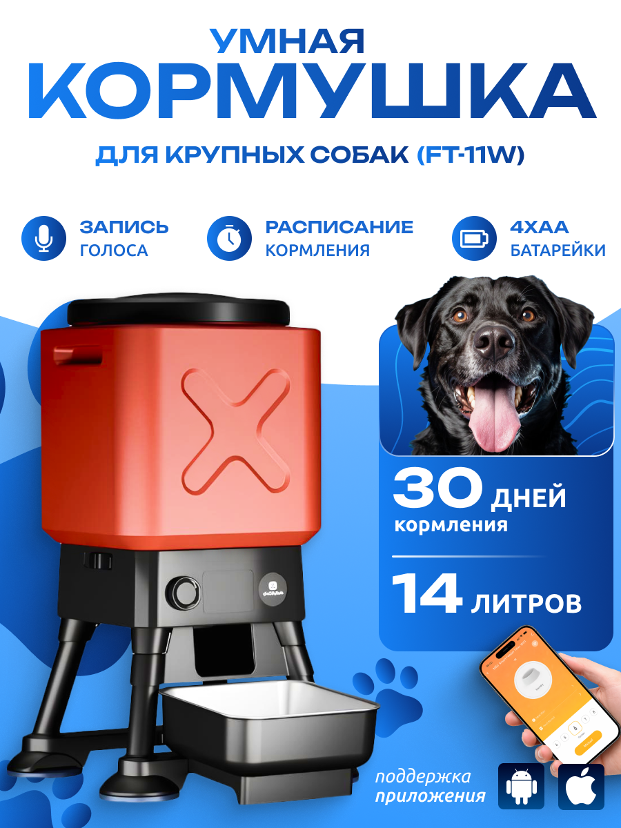 Умная кормушка для крупных собак MOLLY and CODY Smart Feeder Tian Wi-Fi 14L (FT-11W)
