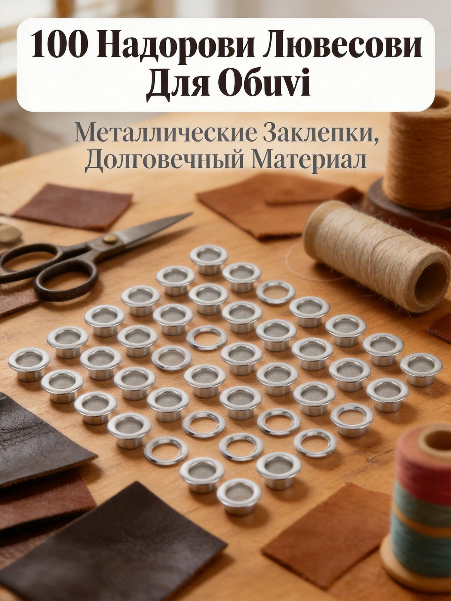 Люверсы и шайбы 100 шт для обуви, одежды и аксессуаров — из железа, серебристые, полые для продевания шнурков