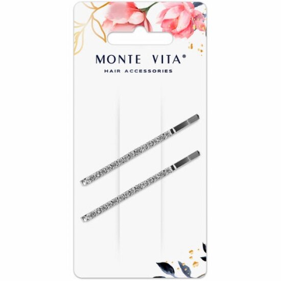 Невидимки для волос Monte Vita 457098 со стразами, серебристый 2 шт