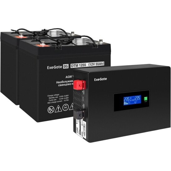 Комплект ИБП Exegate IdealSine SR-1500. LCD.2SH + Батарея 55Aч, 2 шт. 1500VA/1500W