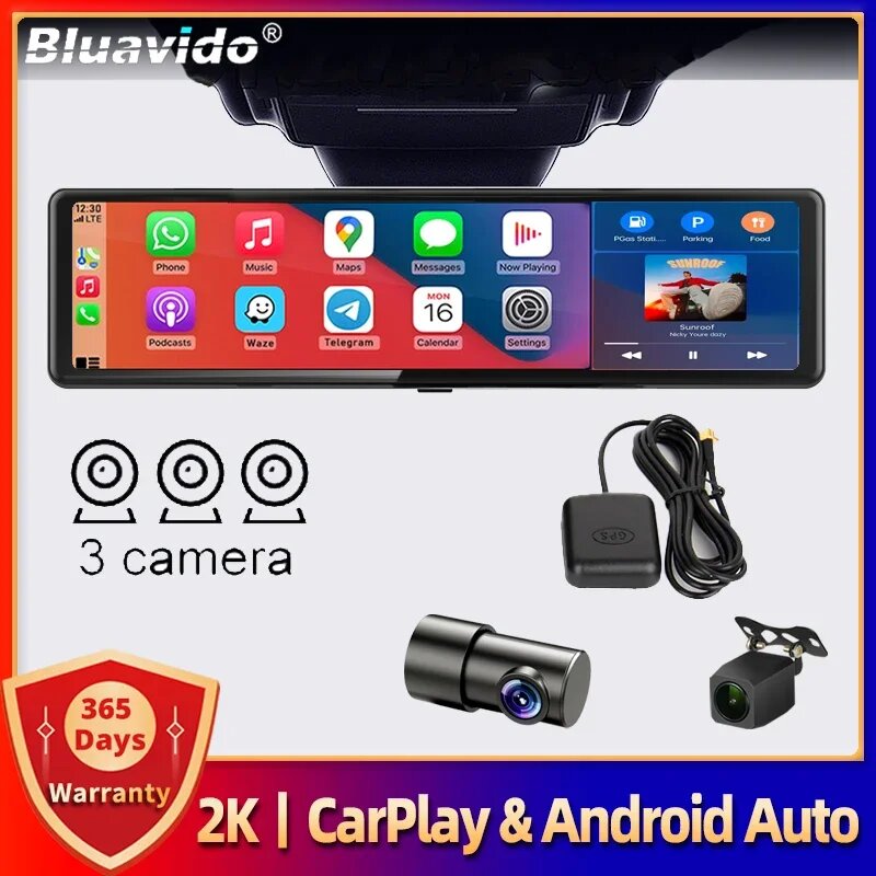 Видеорегистратор UHD, 11,26 дюйма, 3 канала, GPS, Apple Carplay и Android 3 Ways With GPS