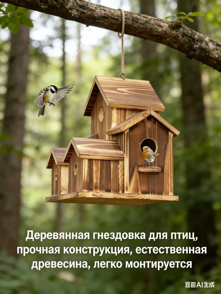 Деревянный скворечник для ласточек 20.7х16.7х14.7 см многоярусный домик для птиц садовый декор для дачи и сада