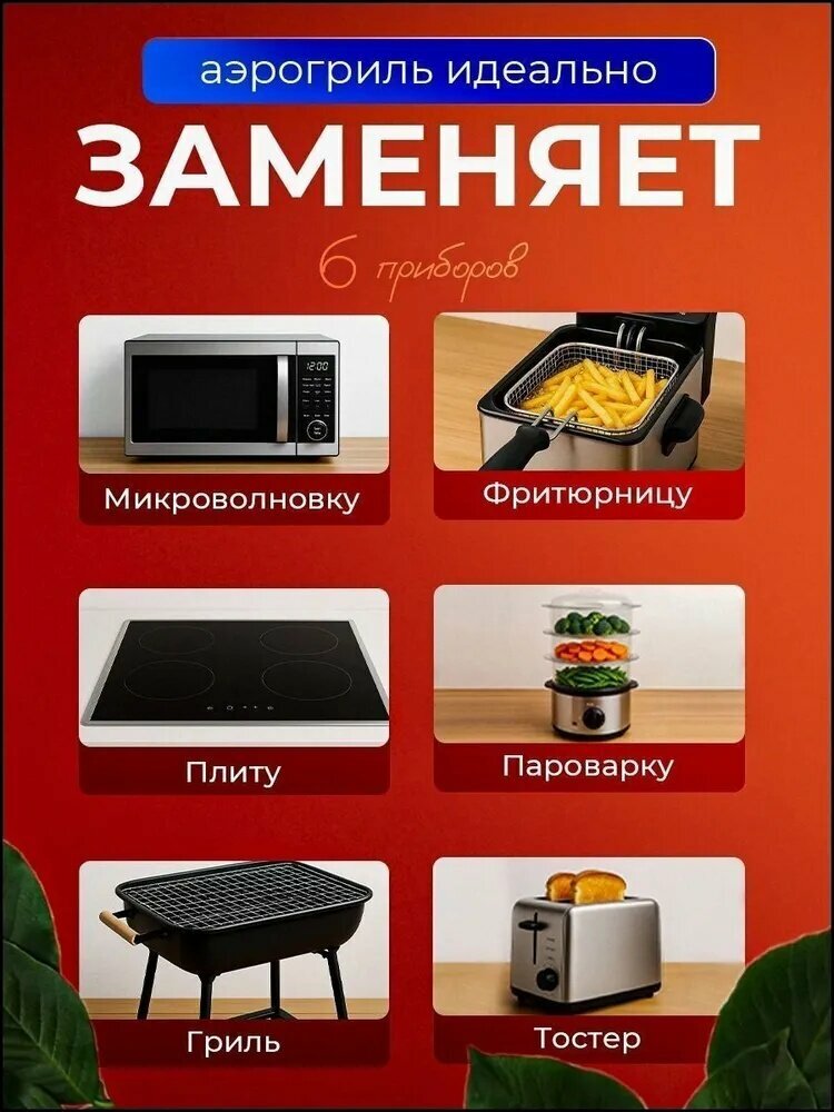Аэрогриль гриль, черный, кухонный прибор для запекания и жарки без масла, с сенсорным управлением и работой со смартфона — фото 1