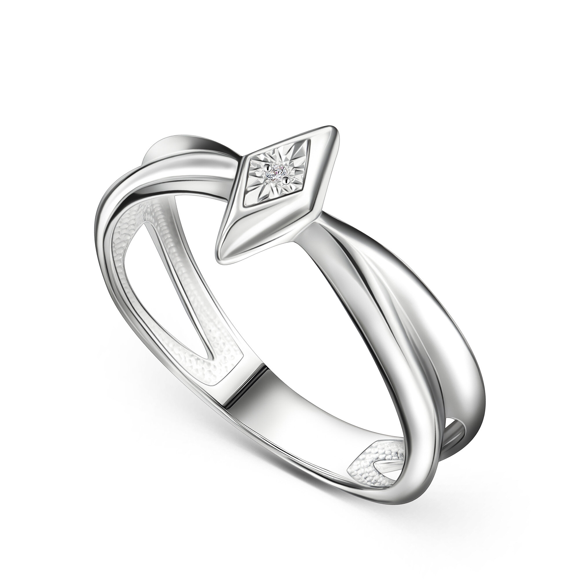 Кольцо, серебро, 925 проба, родирование, бриллиант