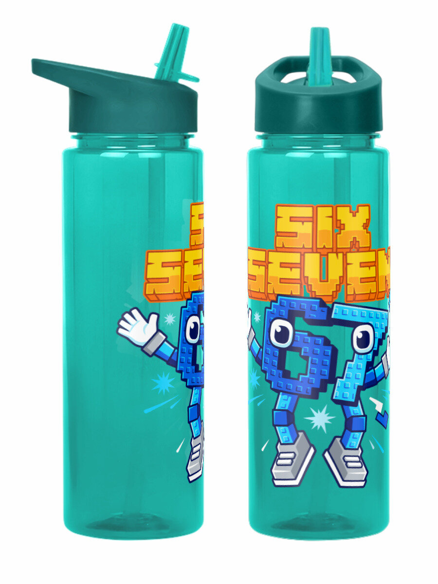 Бутылка бирюзовая для воды с принтом 67 сикс севен six seven шесть семь сик севен y2k