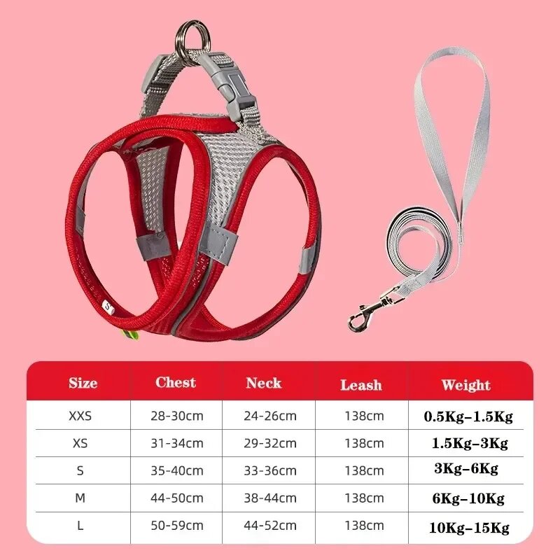 Нагрудный ремень для собак XS, красный, 1.5-3kg