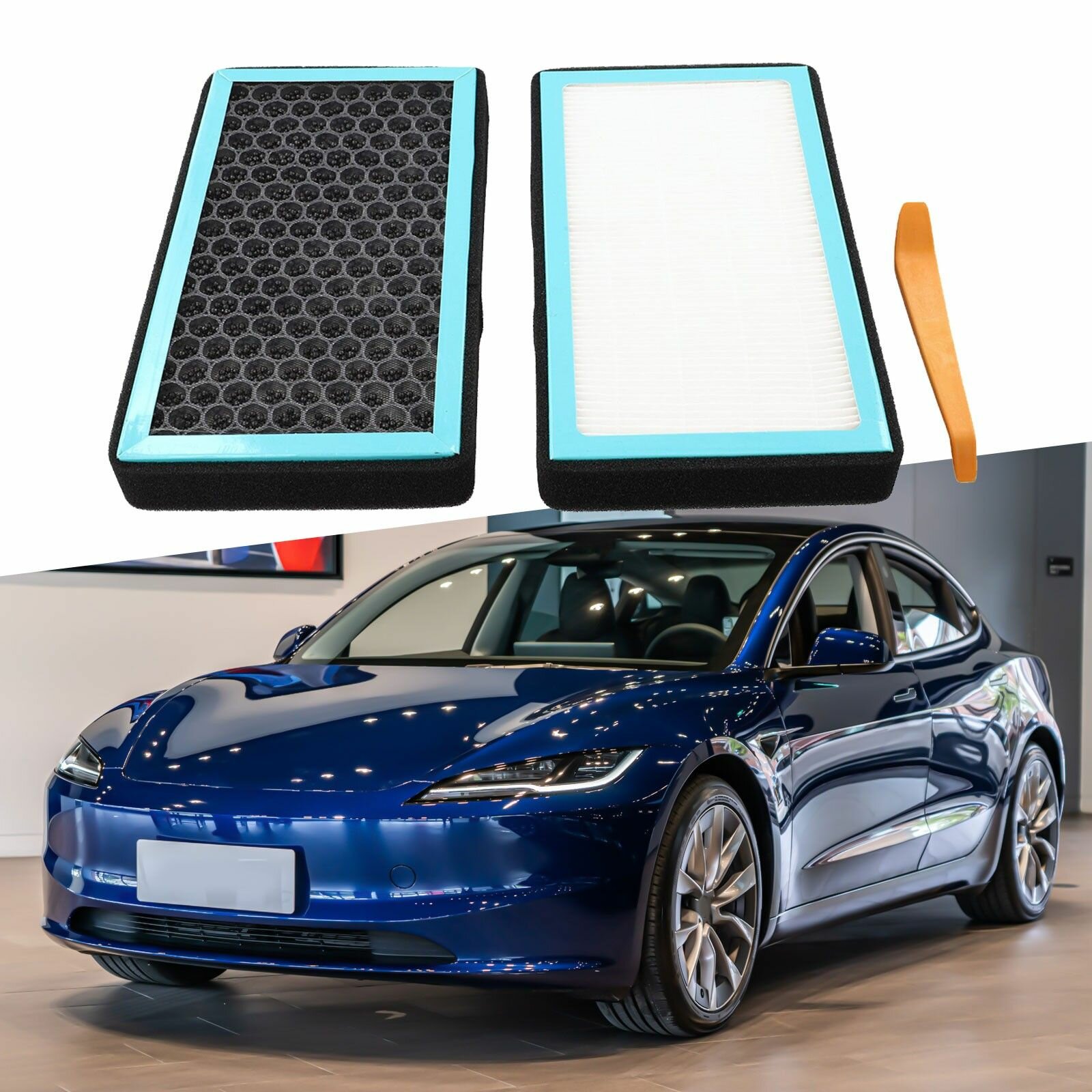 Фильтр салона для Tesla Model 3 и Model Y с HEPA и слоем активированного угля, биохимическая обработка, набор 2 шт