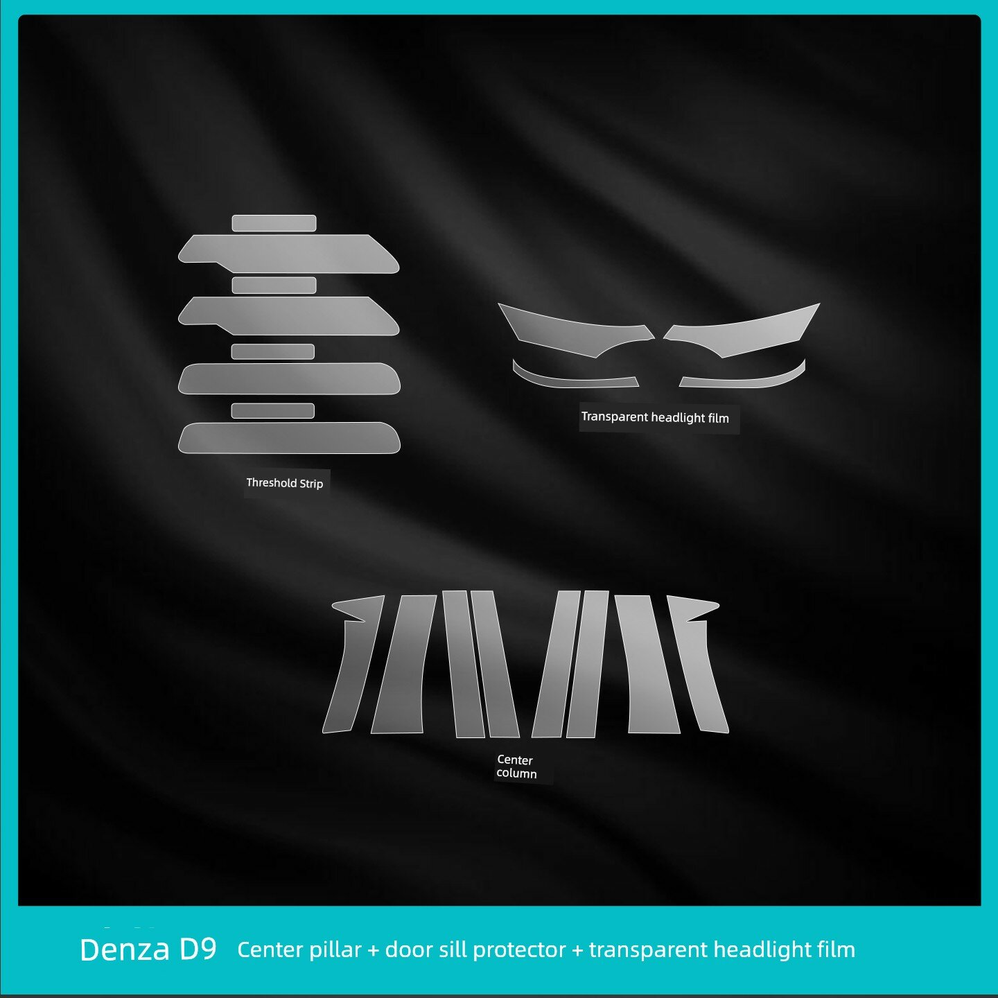 Комплект пленок Denza D9: B-столб, боковая планка и прозрачная пленка для фар, полная защита автомобиля