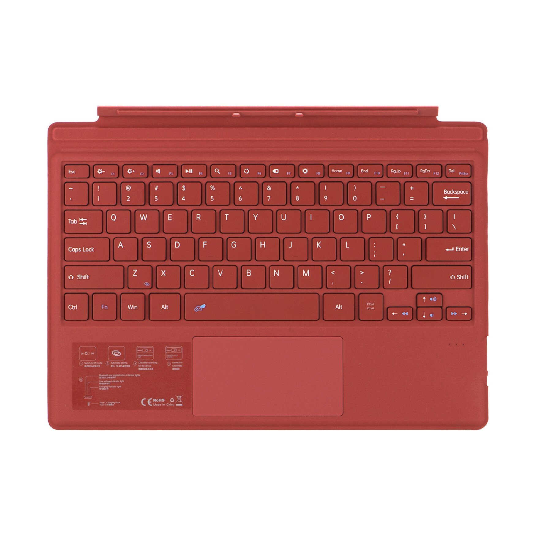 Магнитная клавиатура для Microsoft Surface Pro 3/4/5/6/7/8/9/10 стандартная без подсветки Бургундский
