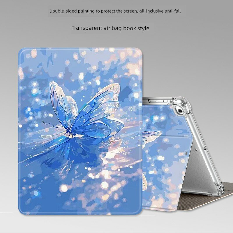 Чехол-книжка с амортизацией для iPad Air 4 10.9 дюймов прозрачный - Голубая водяная бабочка