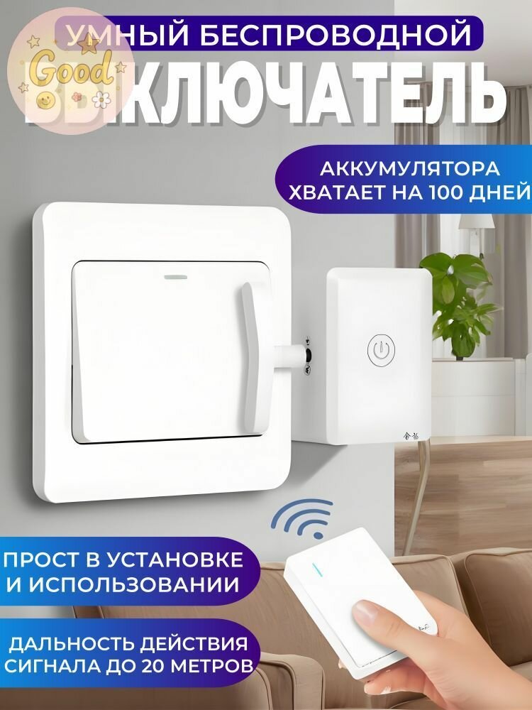 Портативный переносной беспроводной выключатель света с пультом дистанционного управления, расстояние управления 20 м, Радиочастотный пульт/2шт