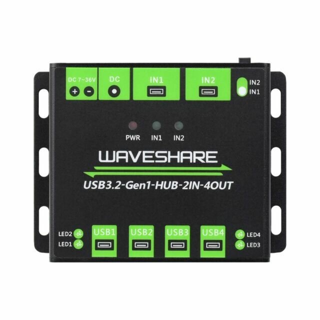 Промышленный USB концентратор Waveshare USB3.2-Gen1-HUB-2IN-4OUT 2 переключаемых Type-A входа 4 Type-A выхода 5V/1.2A