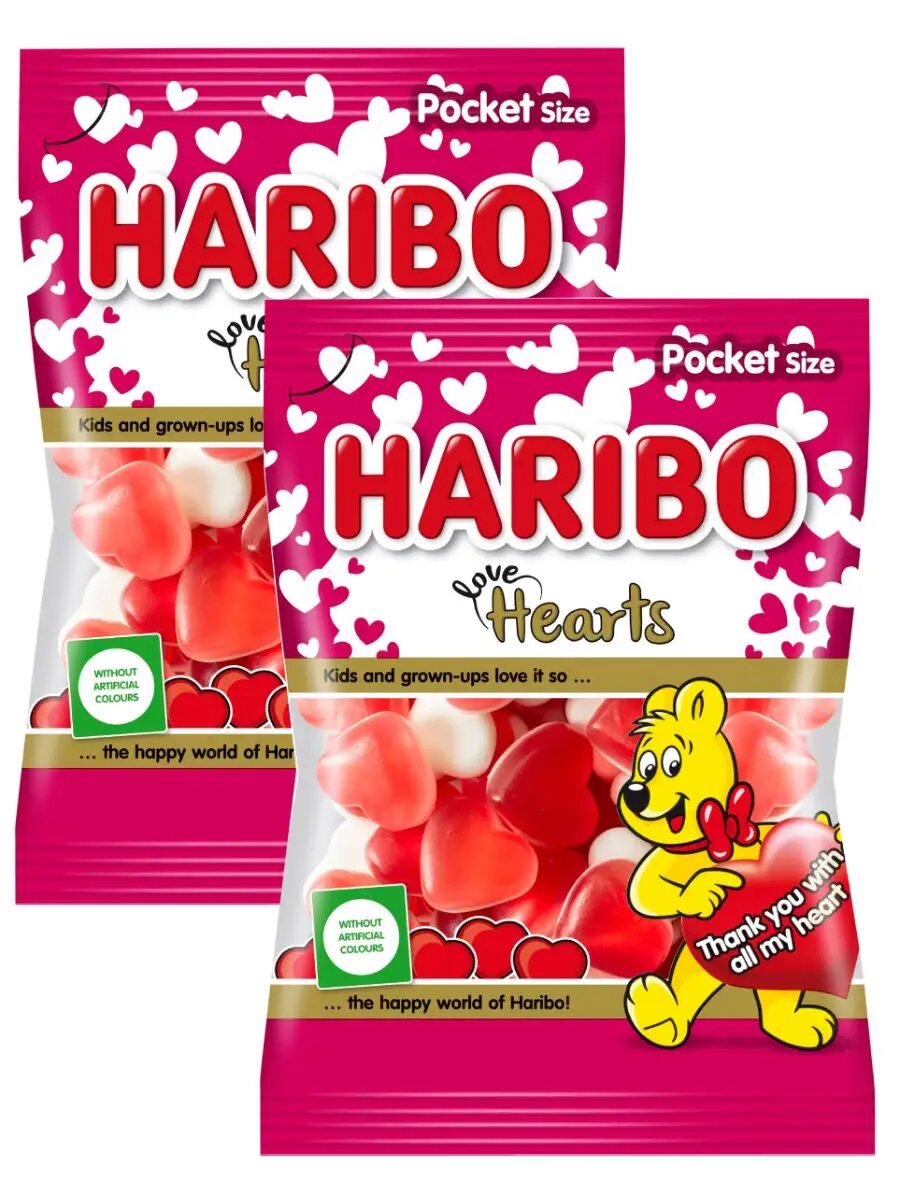 Жевательный мармелад Haribo Hearts / Харибо Сердечки (Германия), 2 шт. по 100 грамм