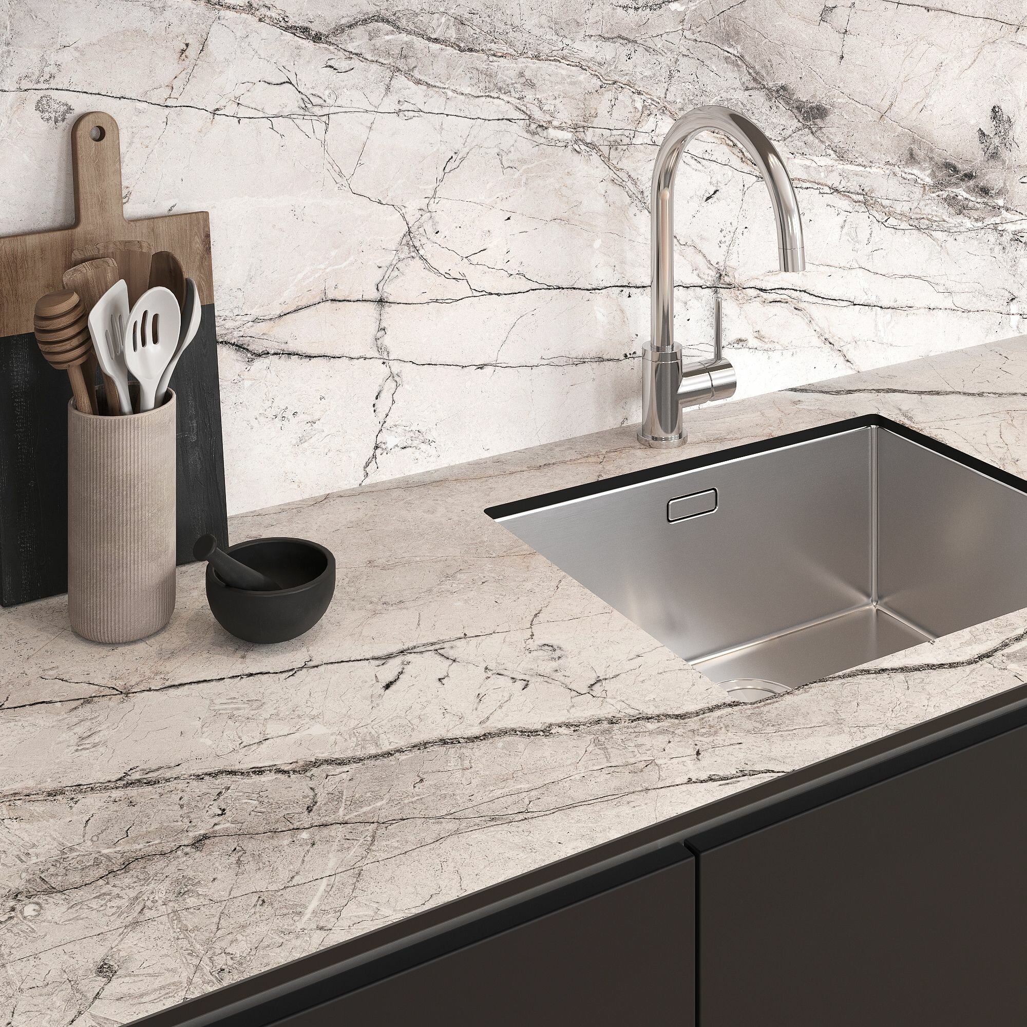 Комплект столешница и стеновая панель HPL Compact для кухни Mystic light 2400х600 мм, Slotex