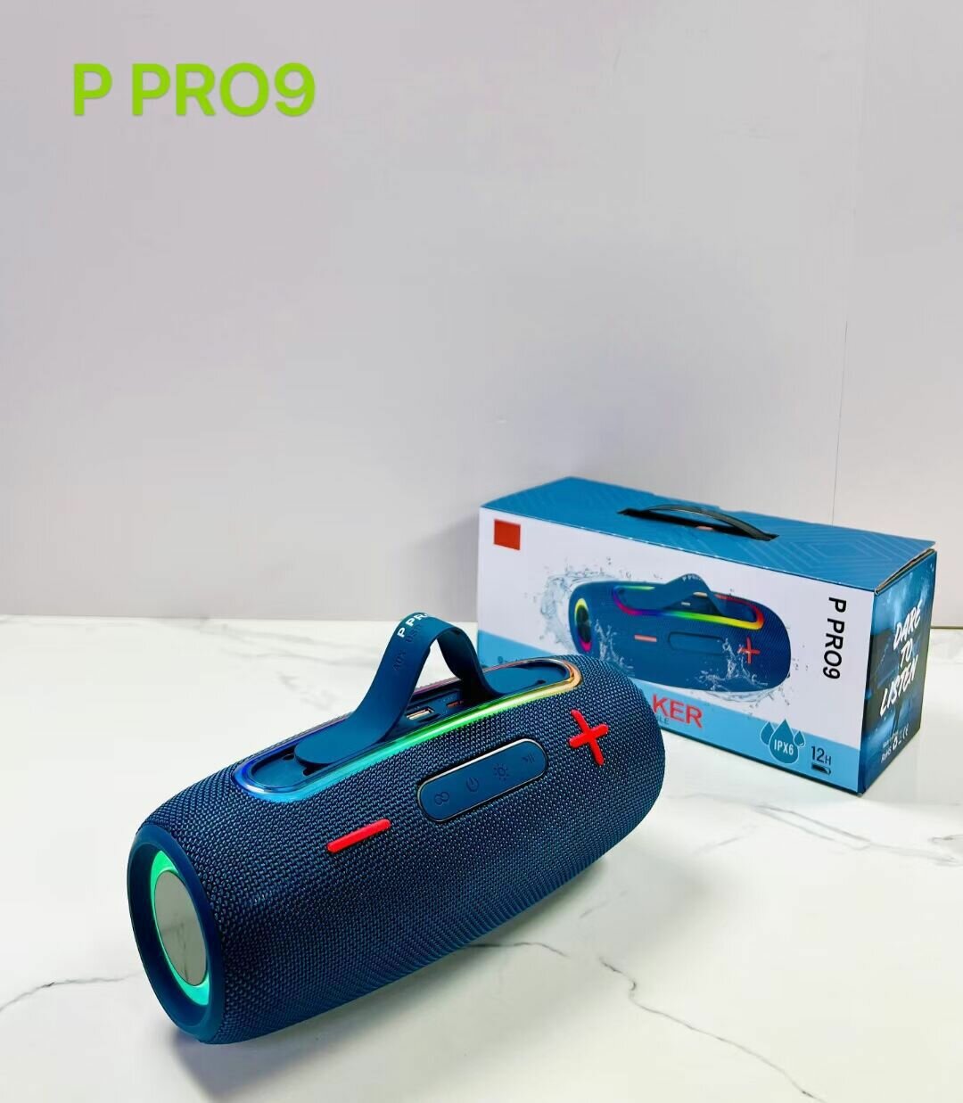 Беспроводная Bluetooth колонка P PRO9 портативная с RGB подсветкой уличная водонепроницаемая мощный бас синий