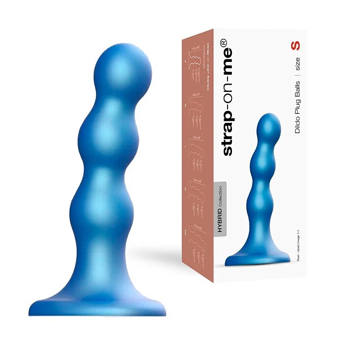 Фаллоимитатор Strap-on-Me«Dildo Plug Balls» синий металлик S, 13,8 см