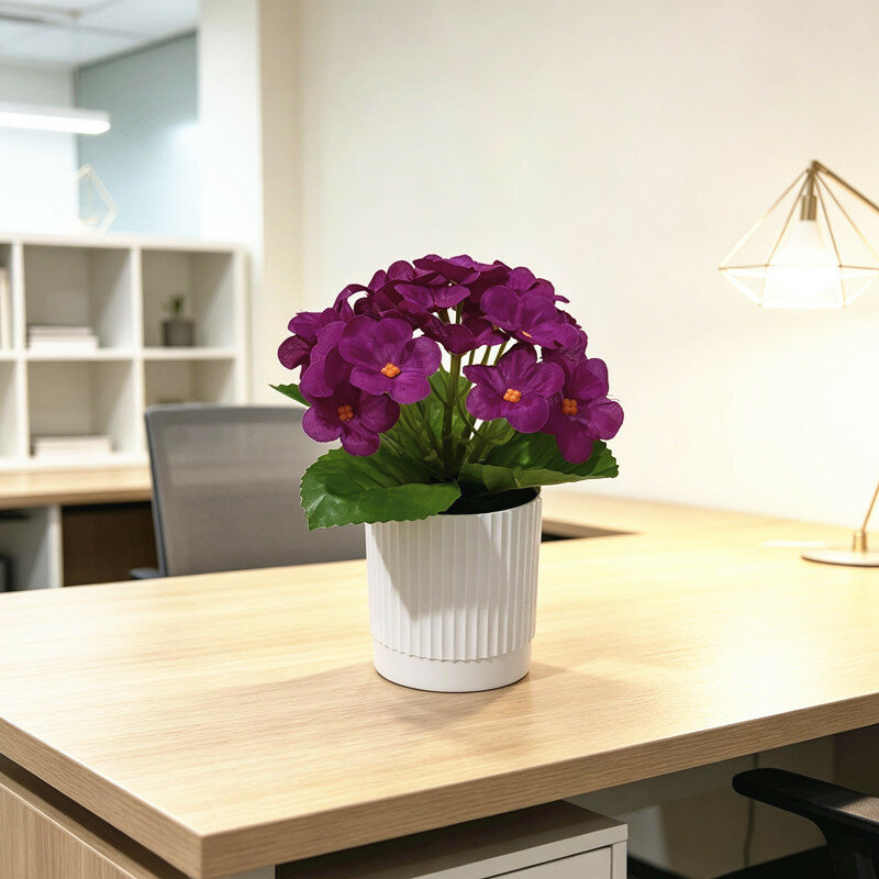 Violet small potted plant with realistic details for home office and event arrangements, purple