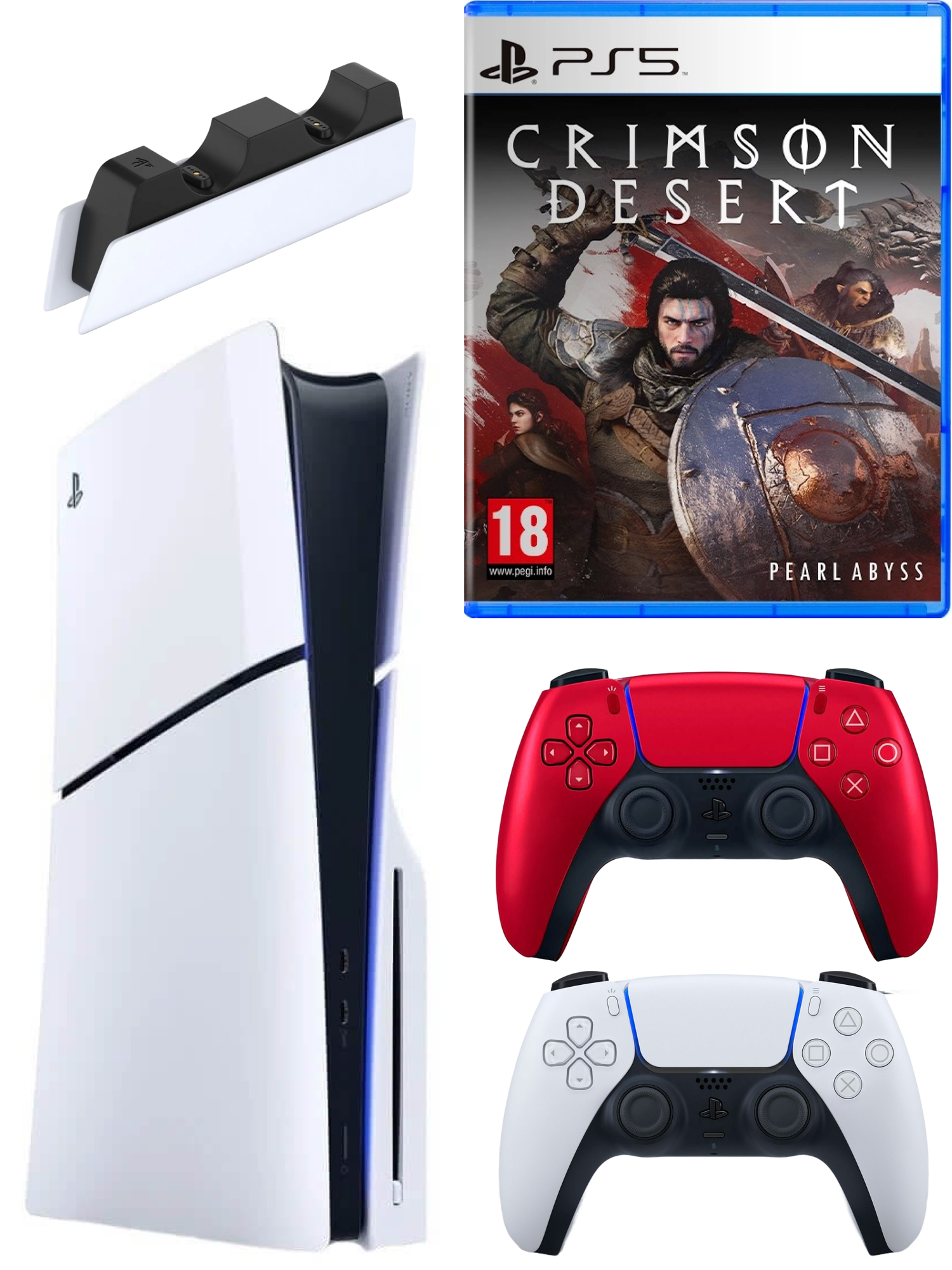 Игровая приставка Sony PS 5 Slim, 1ТБ(с дисководом)+2-ой геймпад+Зарядная станция+Crimson Desert