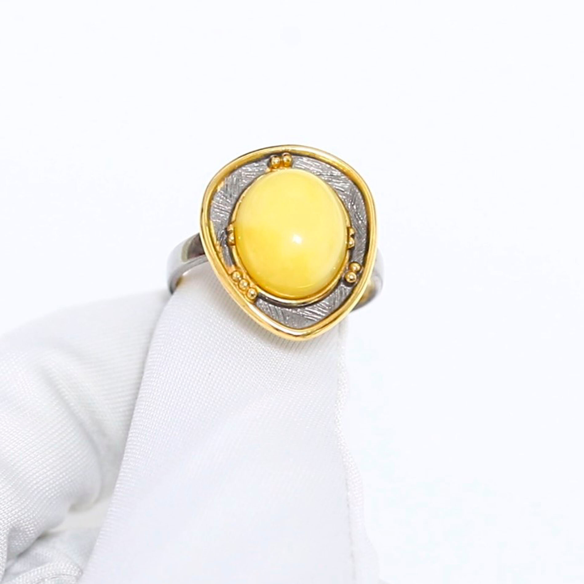 Кольцо, серебро, 925 проба, золочение, янтарь