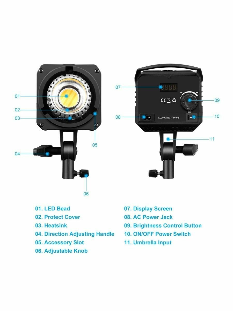 Осветитель Puluz PU3061EU, светодиодный, 120 Вт, 2700-6500К, Bowens