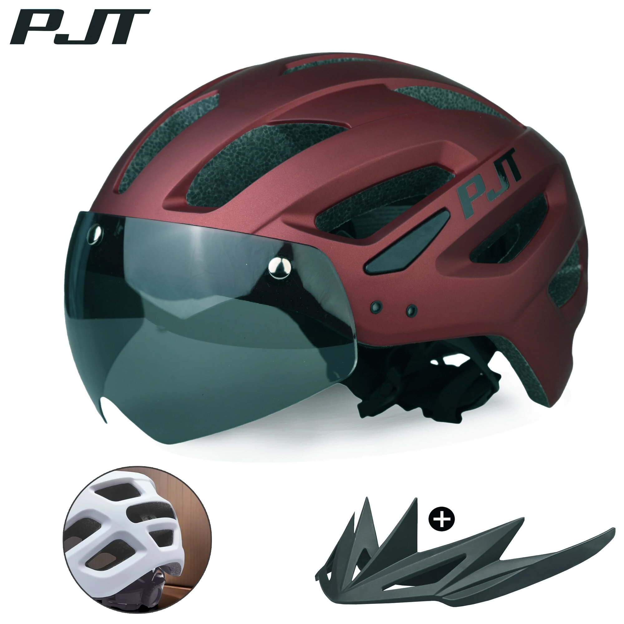 Велосипедный шлем PJT 4 в 1 для взрослых P11A-Wine Red-Grey