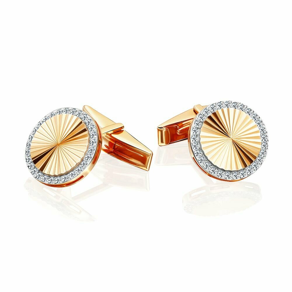 Запонки PLATINA, красное золото, 585 проба, фианит