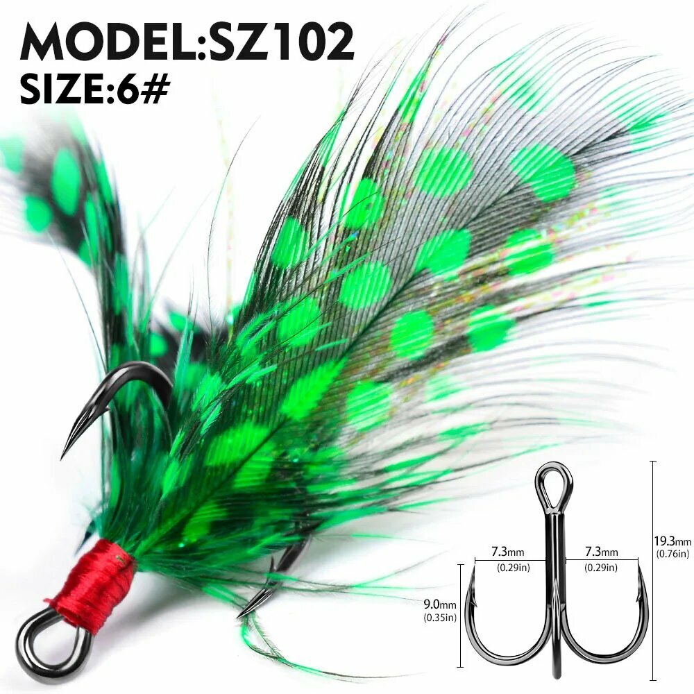 PRO BEROS Тройные крючки для рыбалки 2#-10# Изумрудный, green size 6