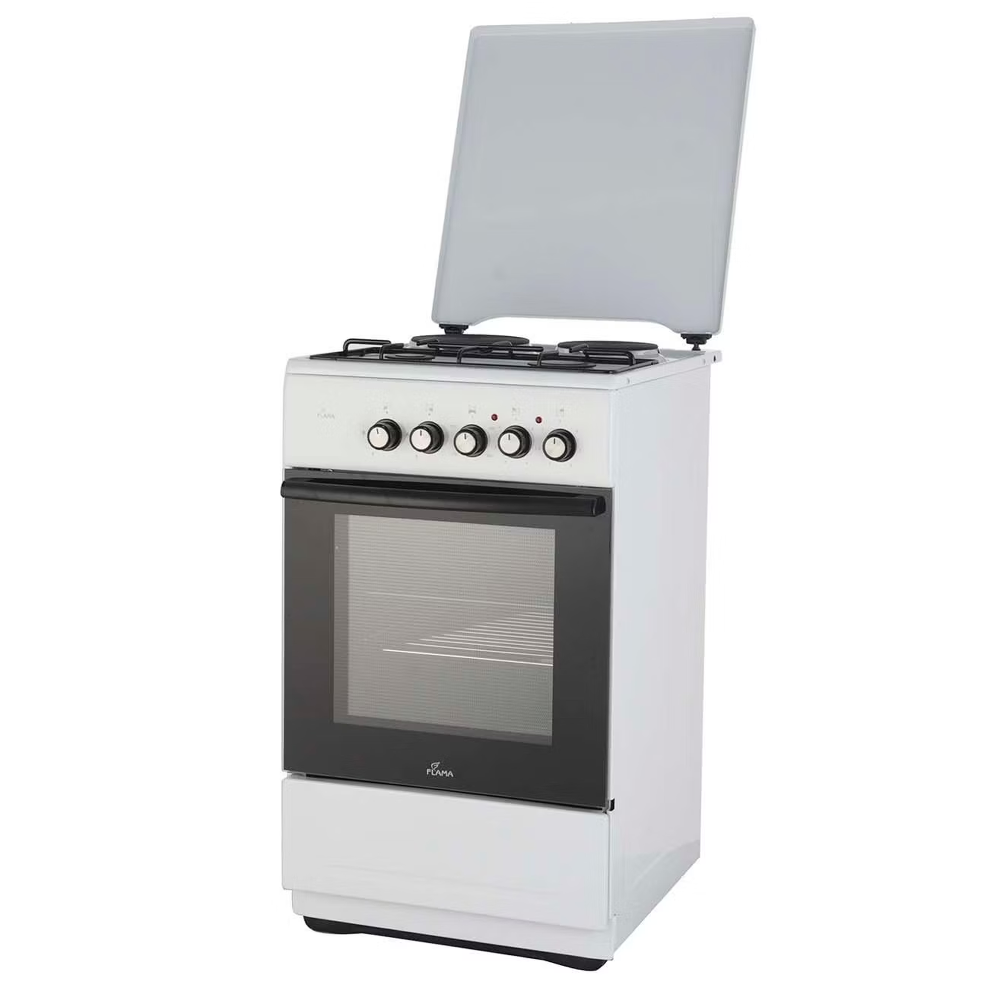 Газовая плита Flama L FK 2212 W, электрическая духовка, металлическая крышка, сталь, белый
