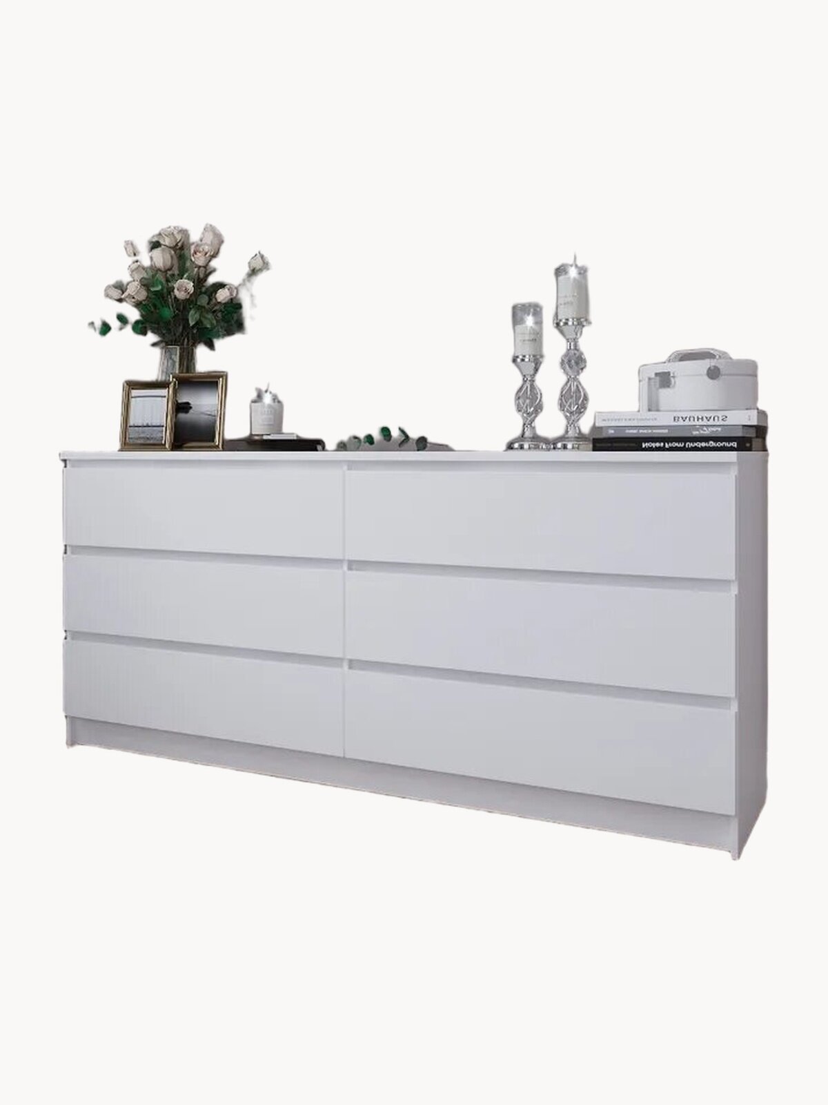 Комод для вещей, шариковые направляющие, 6 ящиков, 120x74x40 см, белый