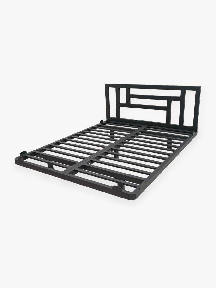 Кровать двуспальная Капелла, 180х200 см, парящая, металлическая, без крепления К стене, со срезанными углами, графит, SKY LOFT