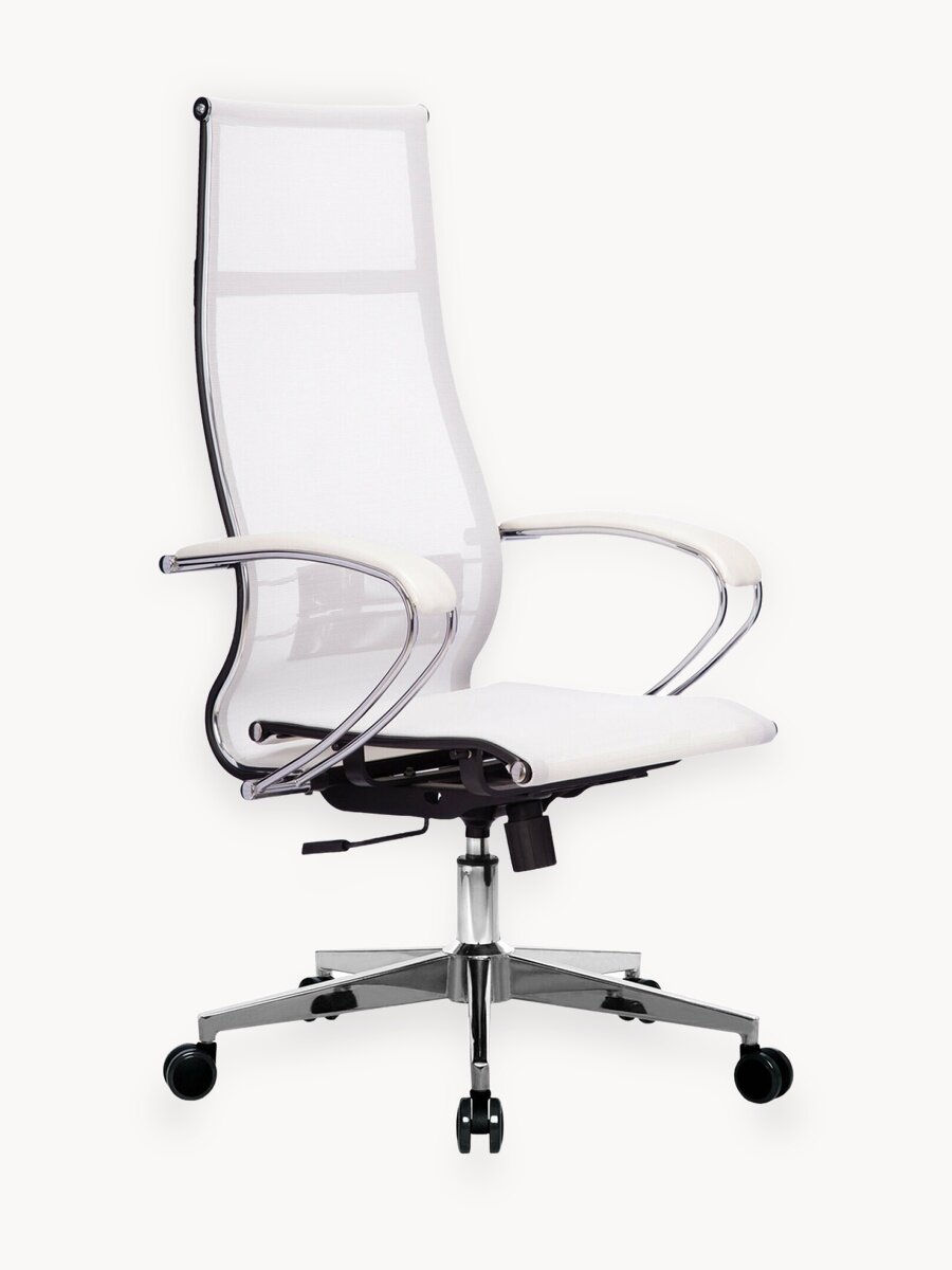 Кресло офисное Метта К-7 хром, прочная сетка, сиденье и спинка регулируемые, белое, 532460