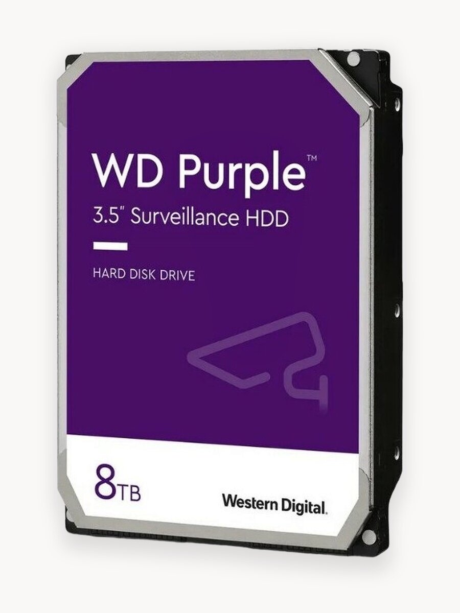 8 ТБ Жесткий диск Western Digital Purple WD85PURU, 3.5", SATA III, 128 Mb, 5640 об. мин. (для систем видеозаписи), оригинал