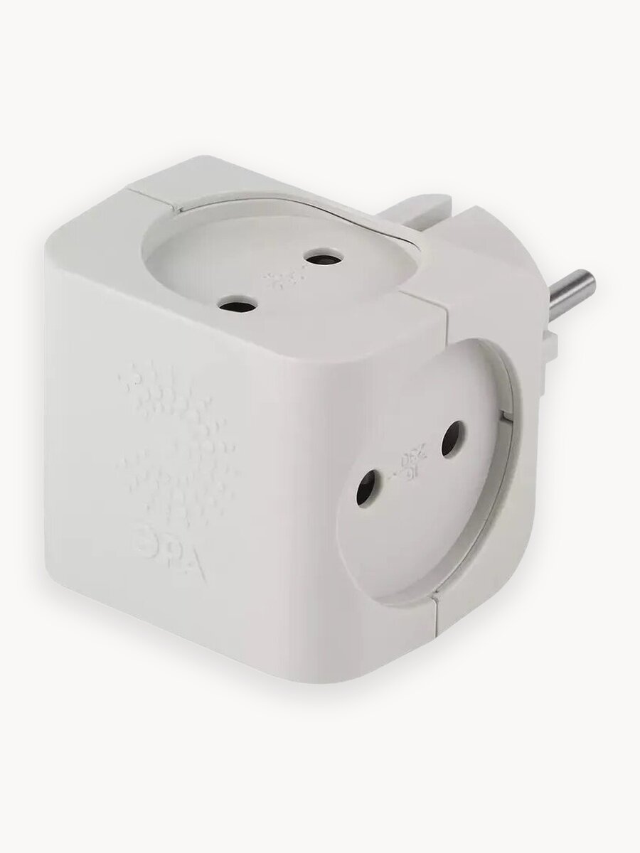 Тройник разветвитель электрический без заземления, 4 розетки, 16А, белый