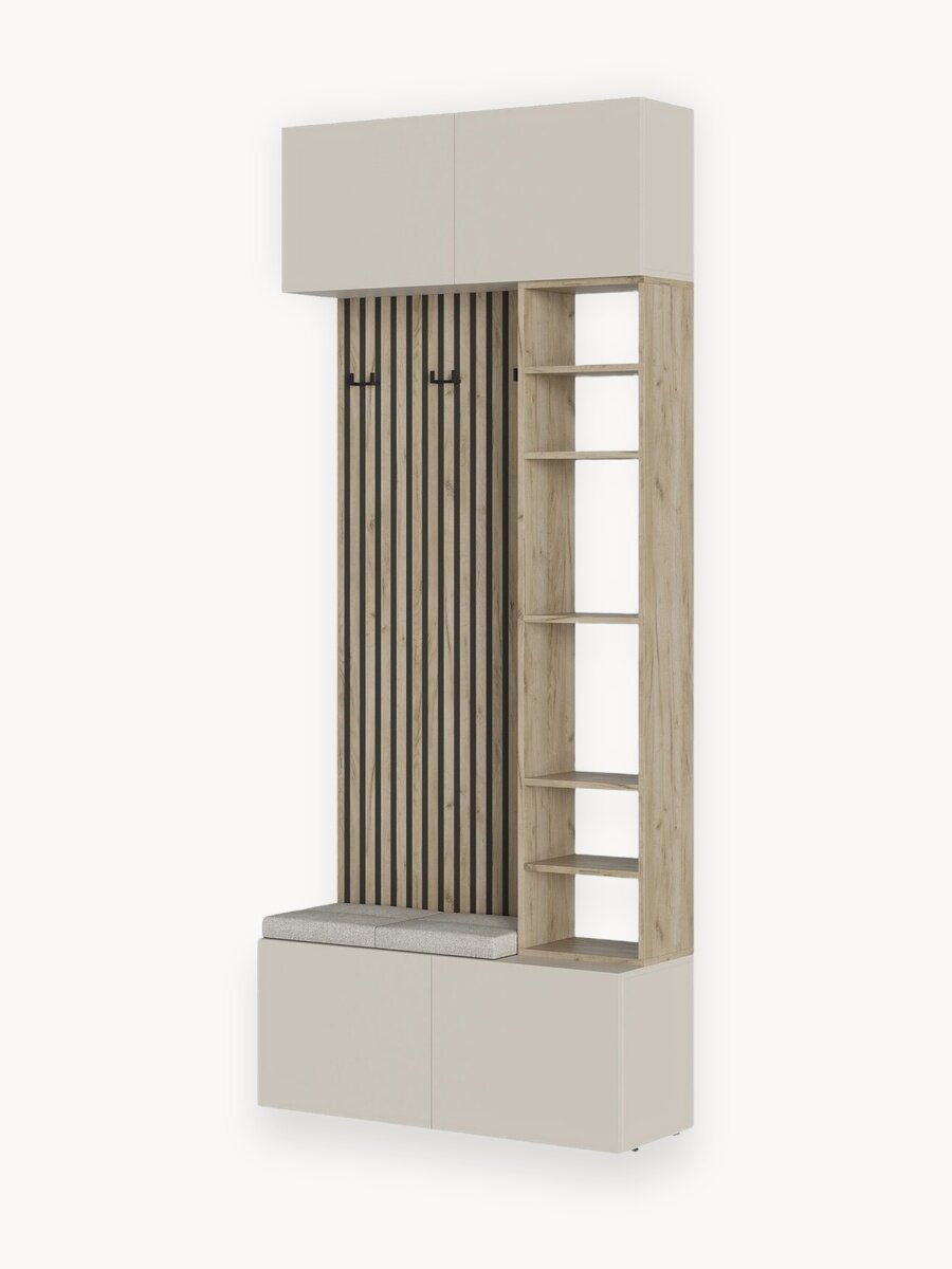 Прихожая с сиденьем "Бохо" 1м, с обувницей (Кашемир / Дуб крафт серый)