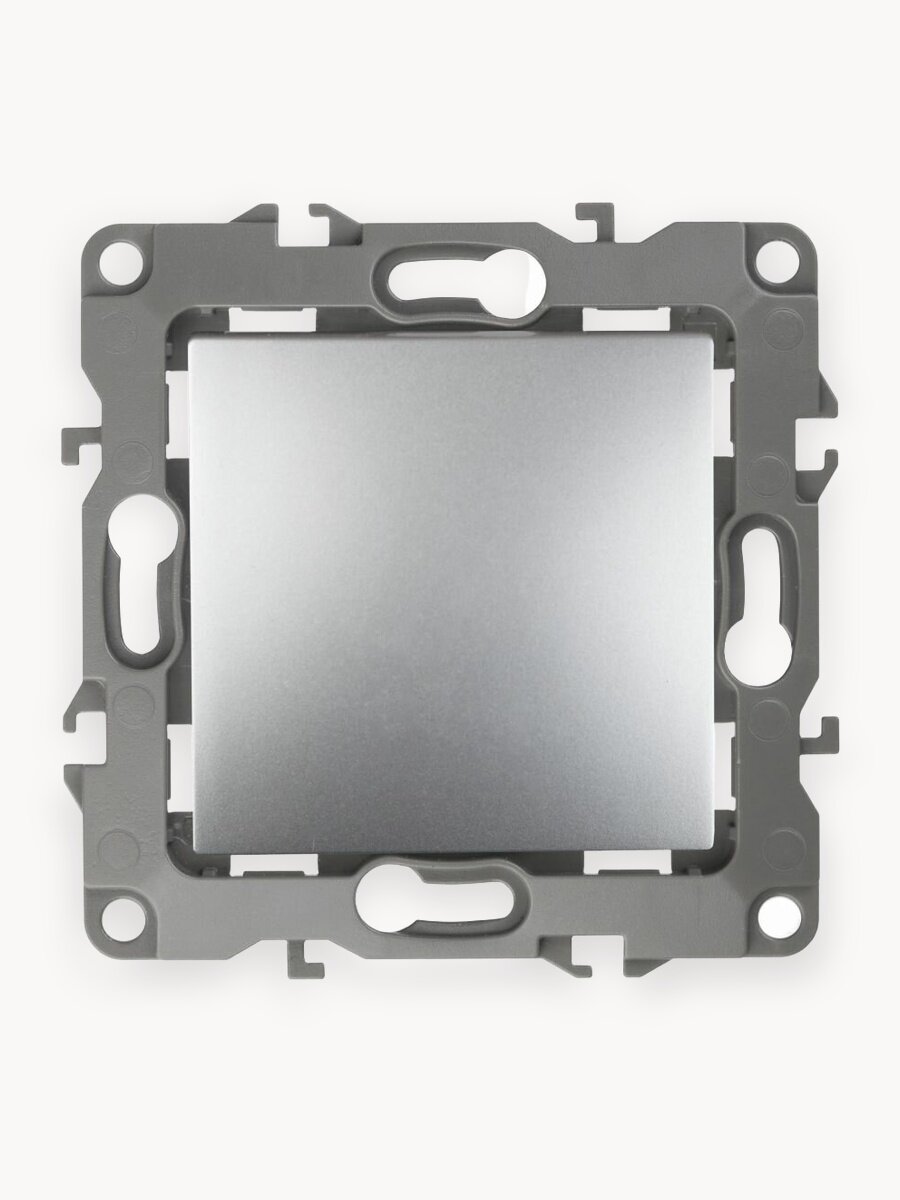 Выключатель одноклавишный встраиваемый ЭРА 12 1101-03, 10АХ-250В, скрытый монтаж, алюминий