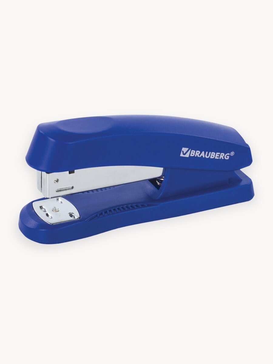 Степлер канцелярский для бумаги, скобы №24/6, 26/6 Brauberg "Standard+", до 30 листов, синий, 228609