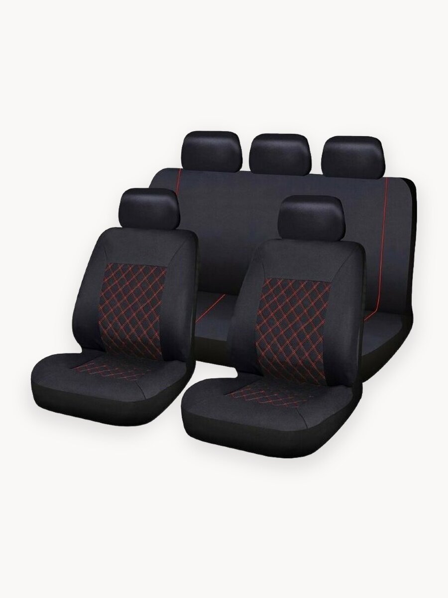 Чехлы автомобильные A2DM "Ромб", полиэстер, для всех моделей, черные/красные