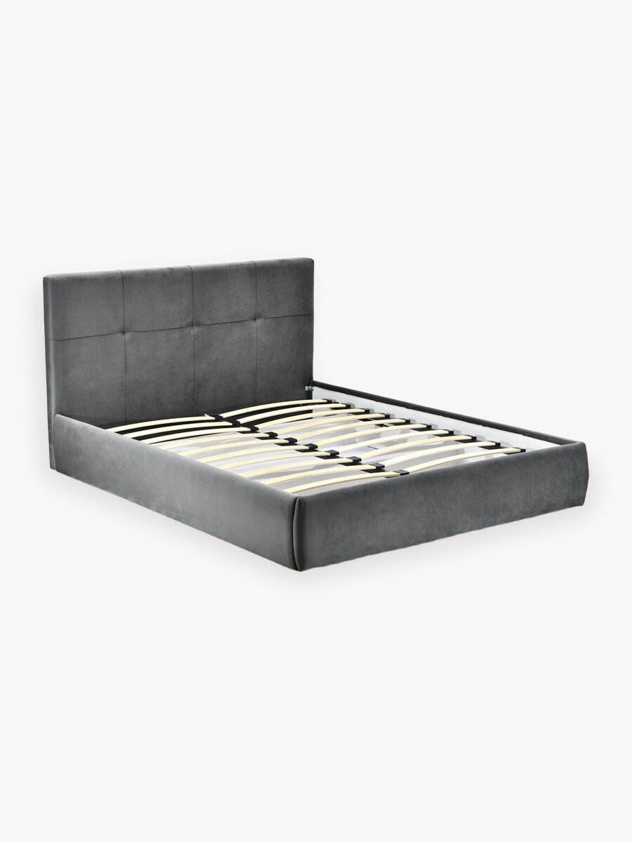 Двуспальная кровать 160х200 с подъемным механизмом Палермо с ящиками и мягким изголовьем, вельвет темно-серый Ами Мебель