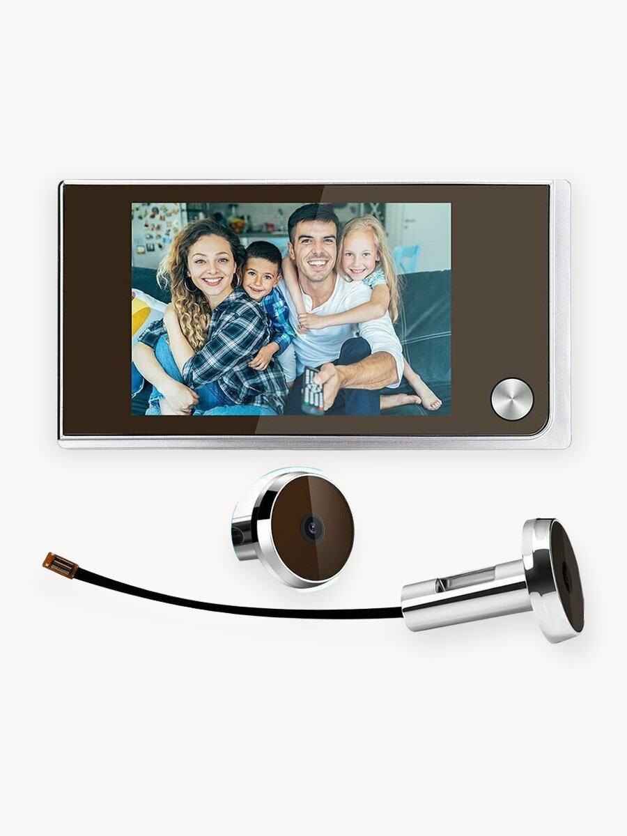 Видеоглазок для входной двери 3.5 дюйм LCD-экран видеодомофон Беспроводной, с монитором, Широкий угол обзора 120 градусов, Серебряный