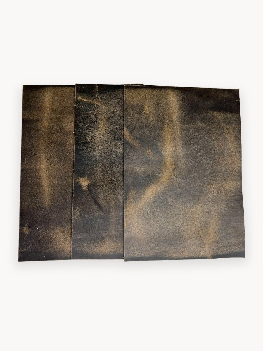 Натуральная кожа 3 листа, Крейзи хорс коричневый, Кожа для рукоделия, Crazy Horse, А5, 3 шт в комплекте