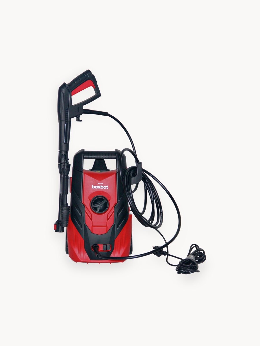 Мойка 1400 Вт, 110 бар - 80 бар, 390 л/час, грязевая фреза, пеногенератор 600 мл, кабель 5 м, шланг 5 м, колёса, Boxbot PW-1411A