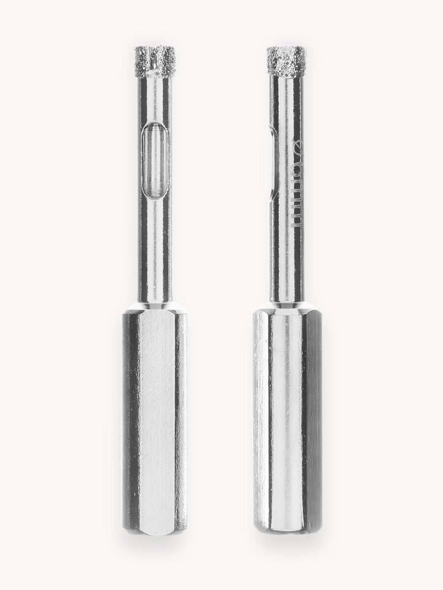 Сверло по керамограниту алмазное Matrix, 6 х 67 мм, 2 штуки, 3-гранные хвостовики, коронка алмазная, 726063