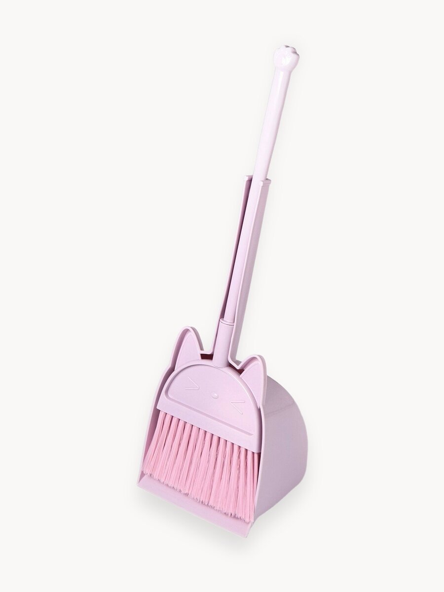 Щетка для пола с совком Доляна «Китти» набор для уборки, щетка 14×50 см, совок 16×13×38 см, цвет розовый