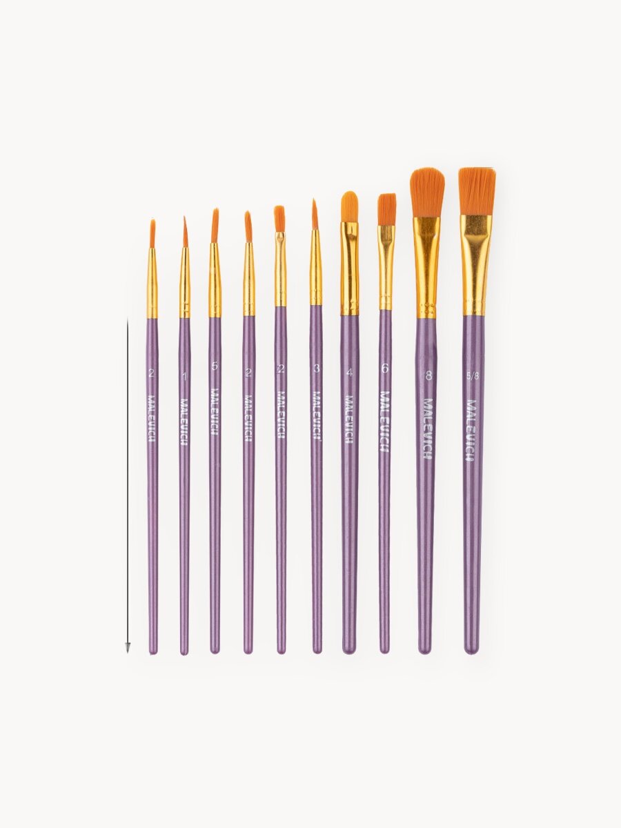 Набор кистей для рисования Малевичъ хобби, лиловая ручка, 10 шт