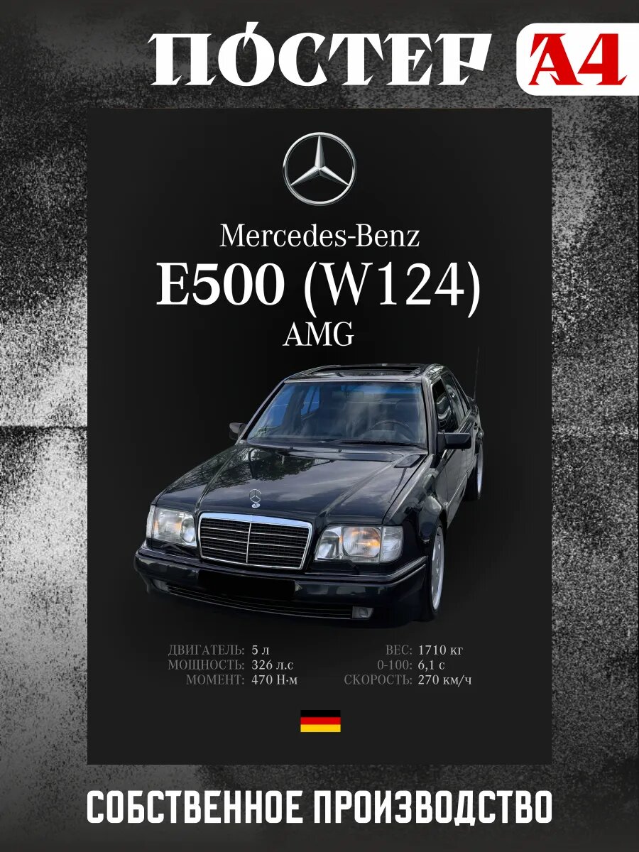 Постер на стену интерьерный А4 Mercedes-Benz E500 W124 AMG