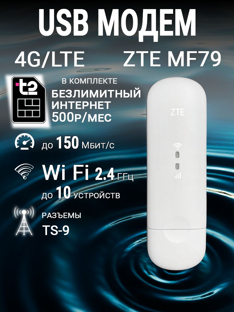 Комплект модем ZTE MF79U + сим карта с безлимитным интернетом за 500р/мес.