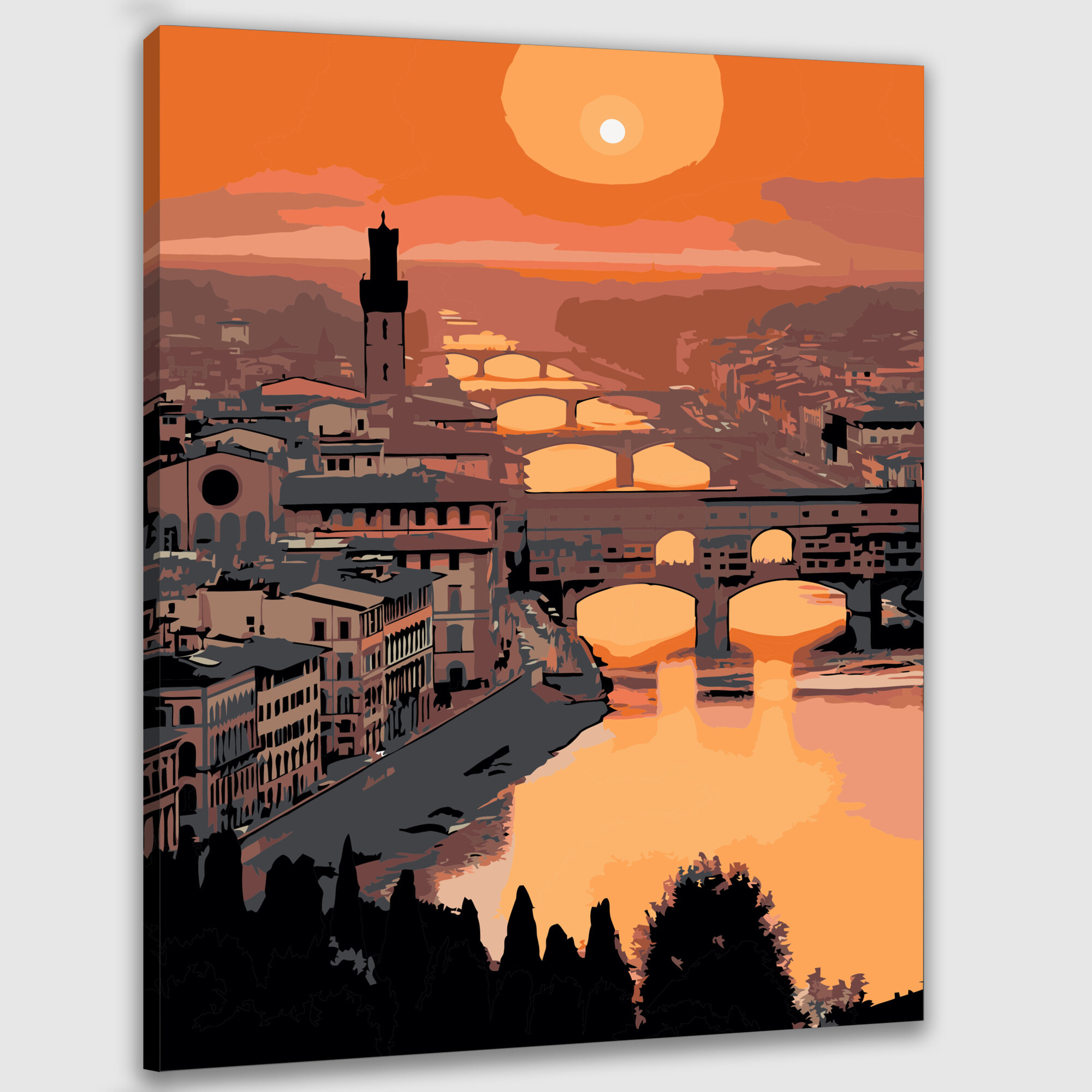 Картина по номерам 40x50 см, Флоренция, аэрофотосъемка, восход солнца, культовые достопримечател, утренний свет, 24 мм