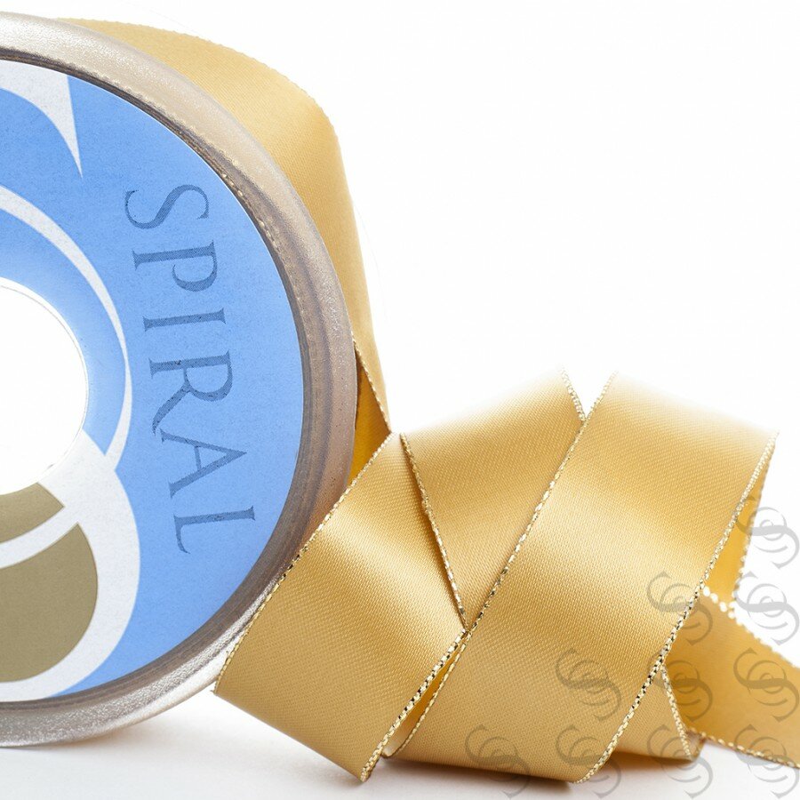 Лента атласная SAFISA с люрексным кантом по краям, 11 мм, 25 м, цвет 54, золотистый